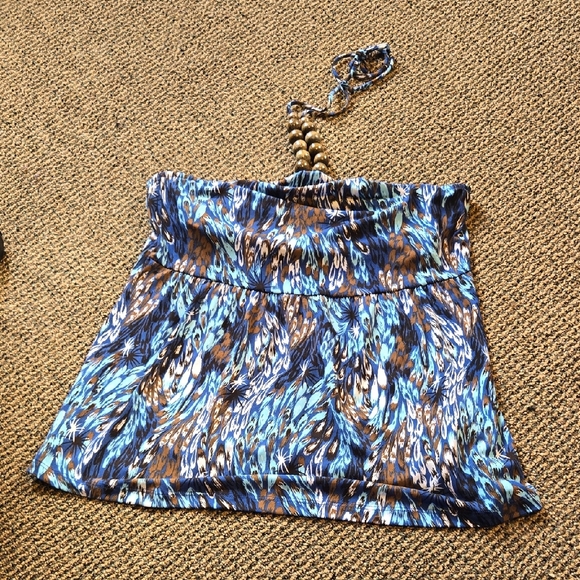 boutique | Tops | Vintage Blue And Brown Patterned Strapless Halter Top ...